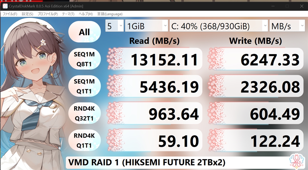 価格.com - 『VMD RAID1な蝉族SSD、RAID1だとシーケンシャルリードはRAID0と同じ感じなんですね』インテル Core Ultra 7 265KF BOX 那賀柚子さんの ...